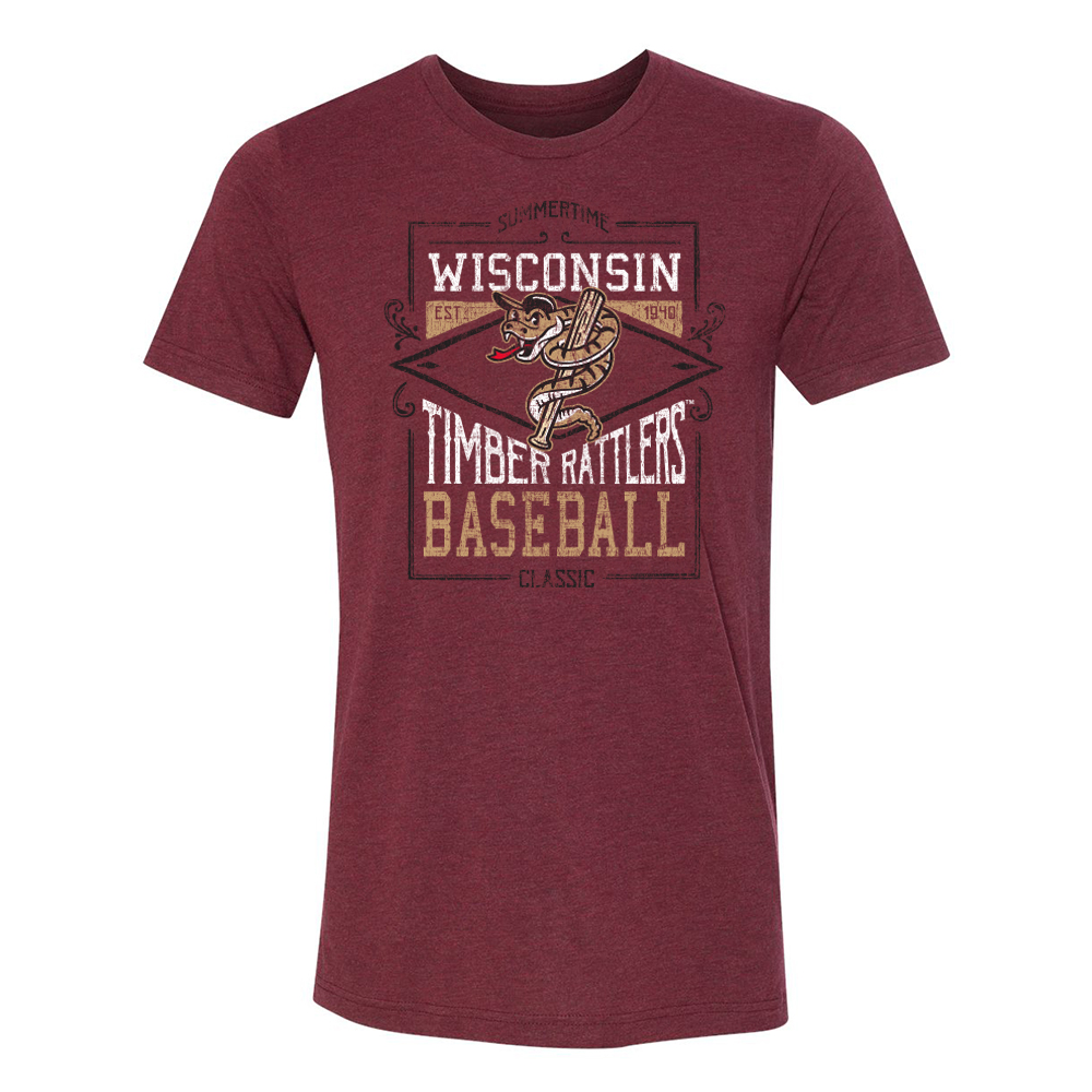 Timber Rattlers 108 Stitches Cardinal Fauxback Classic Tee – Wisconsin ...